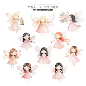 Watercolor Fairy Garden Clipart: Pink Princess, Woodland Animals (PNG ...