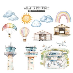 Cute Aviator Clipart - Watercolor Clipart - Airplane, Pilot, Clouds ...