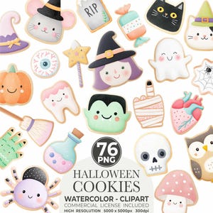 Halloween Cookie Clipart: Watercolor Autumn Desserts, Kawaii PNG ...