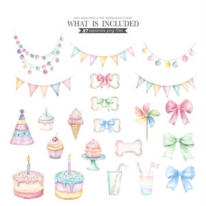 Cute Dogs Clipart Birthday Party Watercolor Pastel Cartoon Puppy Breeds ...