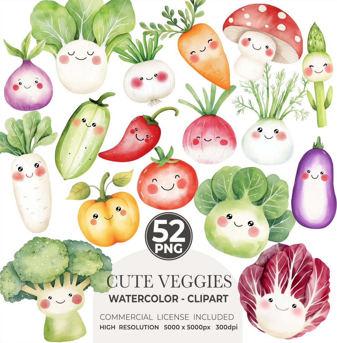 Cute Watercolor Vegetable Clipart, Garden Veggies (PNG) - Etsy