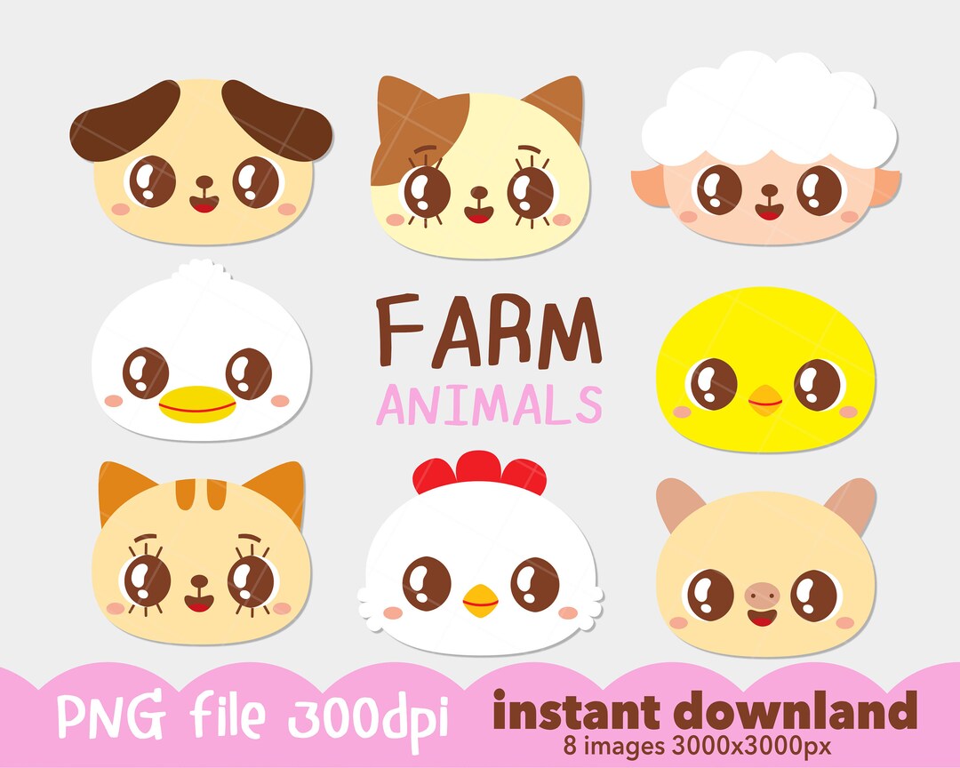 Farm Animal Faces Clipart Set Animal Faces, Farmyard, Farm, Cow ...