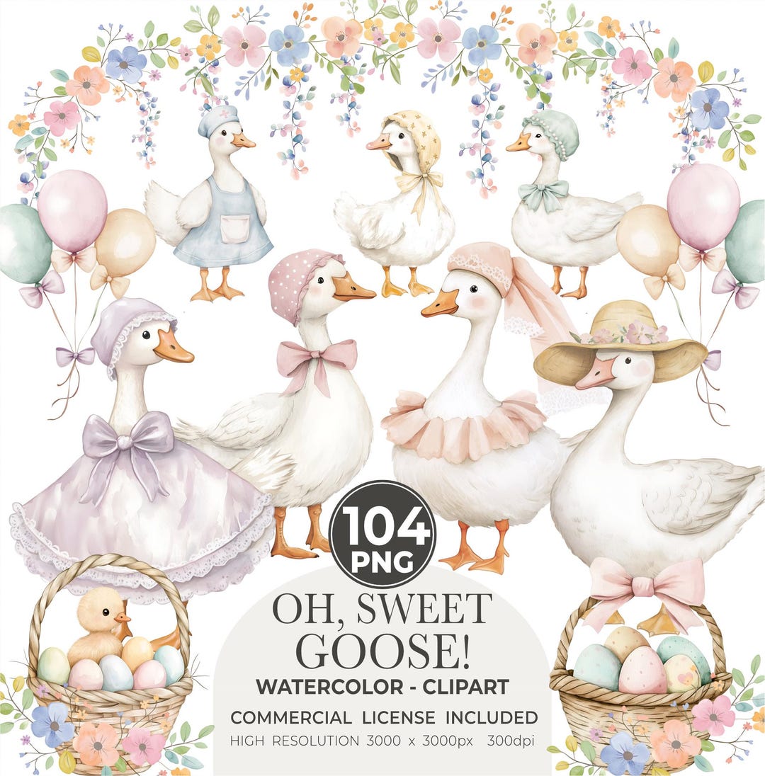 Watercolor Goose Clipart: Spring Cottagecore PNG (104 Images) - Etsy