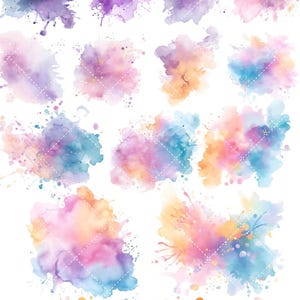 70 Pastel Watercolor Alcohol Ink Splash Clipart, Paint Splatter PNG ...