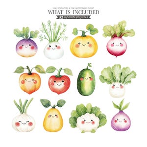 Cute Vegetable Clipart, Watercolor Garden Veggies, Carrot, Tomato ...