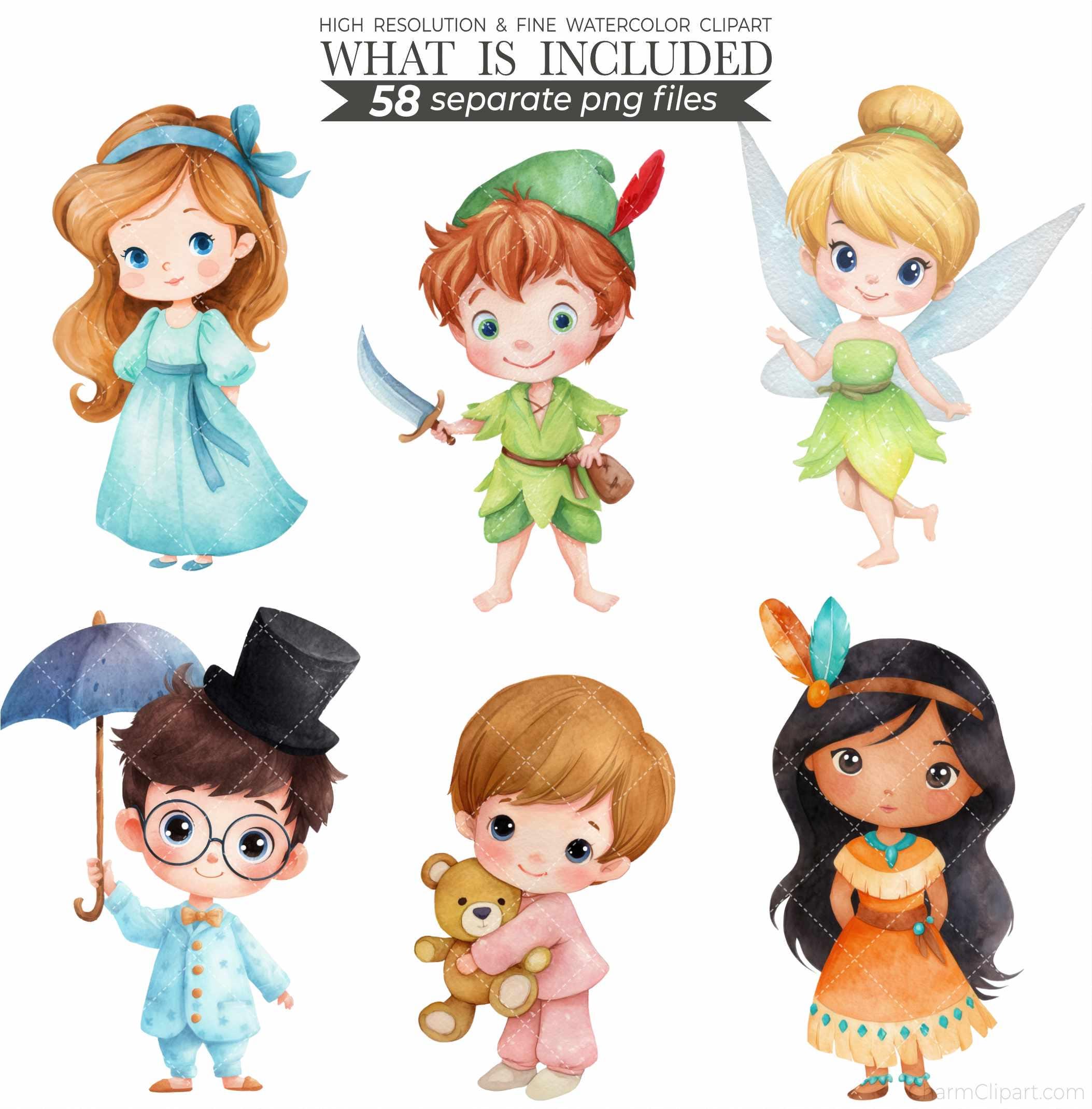 Peter Pan Watercolor Clipart Bundle | Fairy Pngs | Cute Fantasy ...