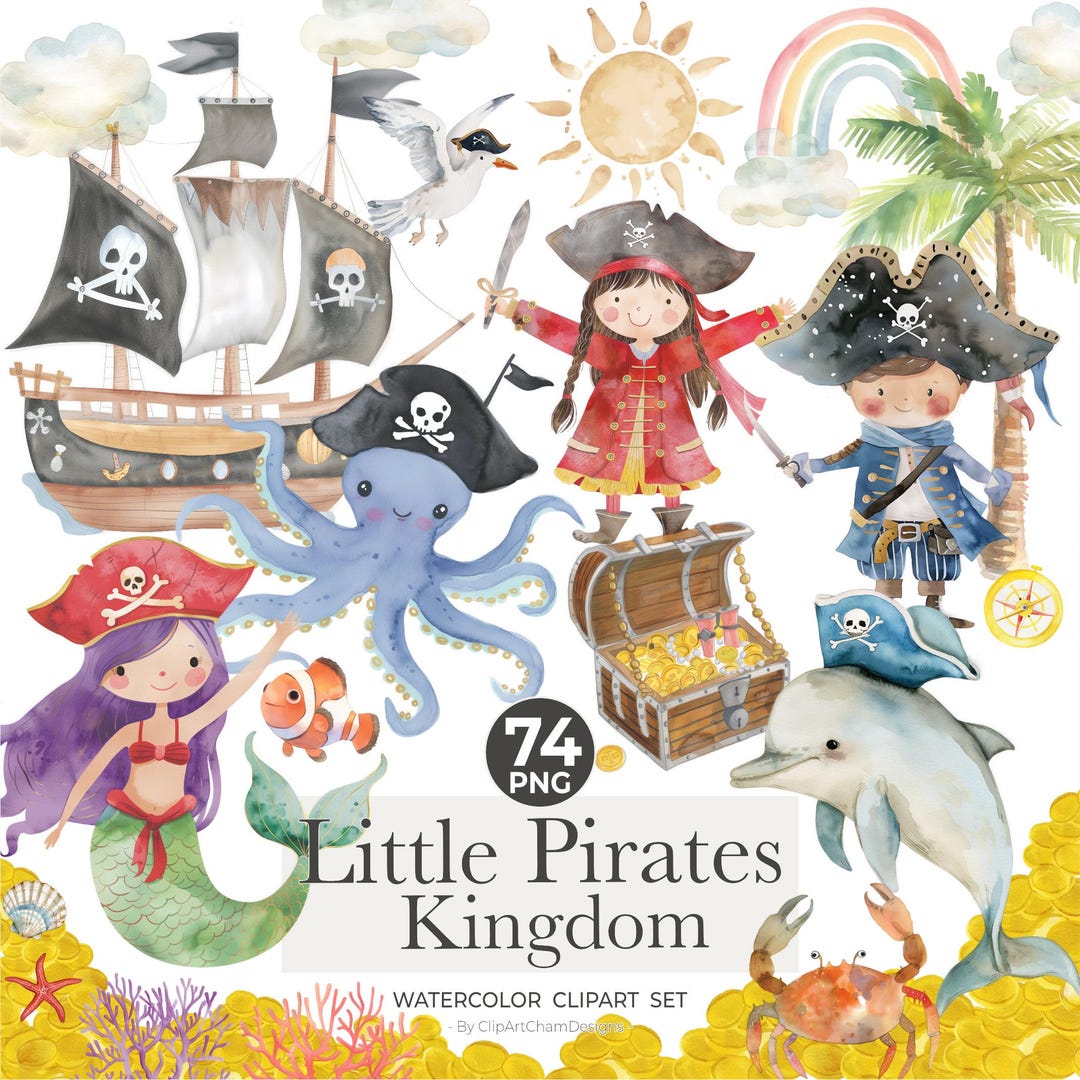 Cute Pirate Clipart - Caribbean Clipart - Treasure Trove Clipart ...