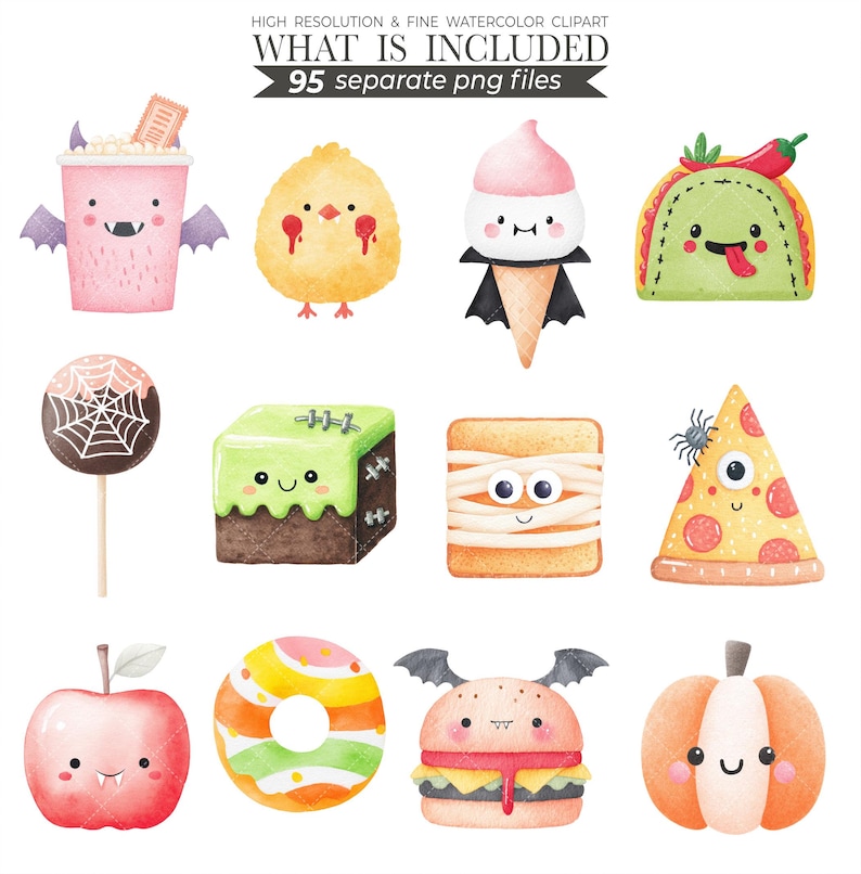 Halloween Treats Clipart: Watercolor Cookies, Ghost, Pumpkin (PNG ...