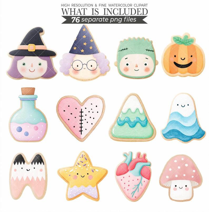 Halloween Cookie Clipart: Watercolor Autumn Desserts, Kawaii PNG ...