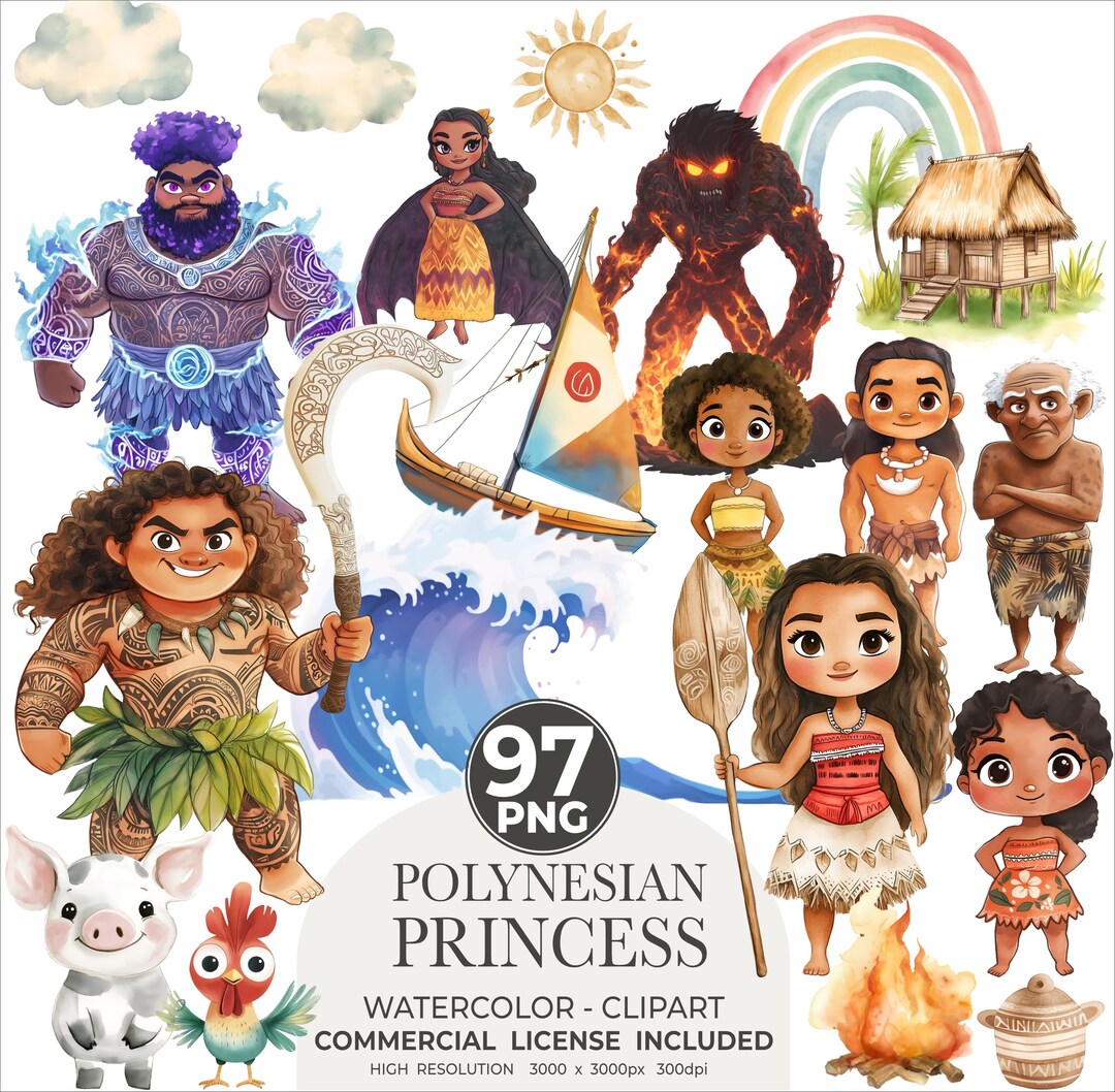 Cute Moana Clipart, Polynesian Princess, Maui, Hawaiian Clipart, Moana ...