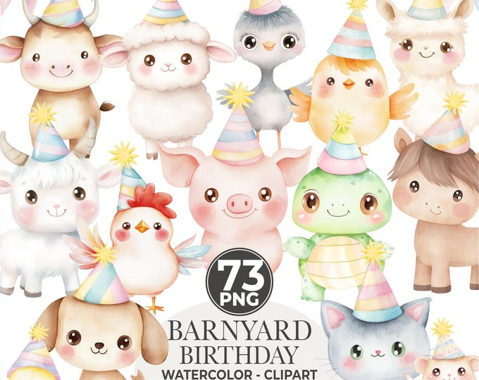 Baby Farm Birthday Animals Clipart, Farm PNG, Nursery Wall Art, Baby ...