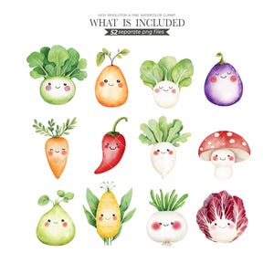 Cute Vegetable Clipart, Watercolor Garden Veggies, Carrot, Tomato ...