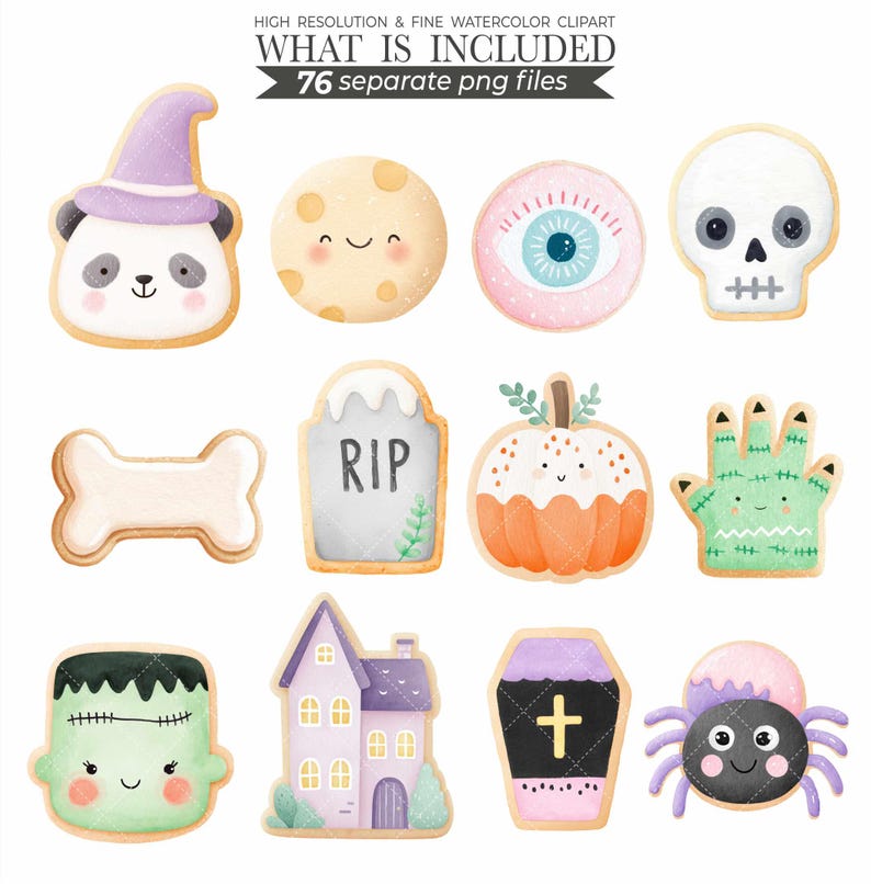 Halloween Cookie Clipart: Watercolor Autumn Desserts, Kawaii PNG ...