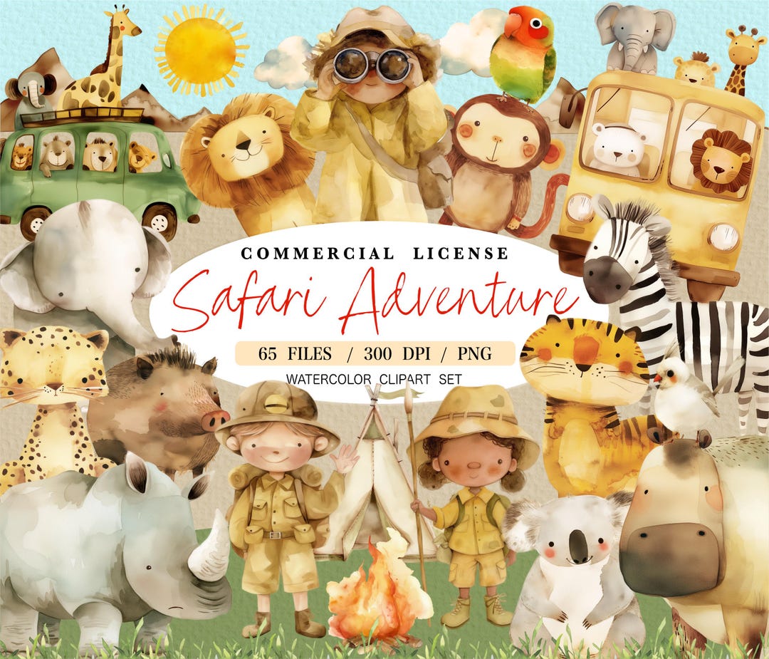 Safari Animals Clipart Sampler Edition Watercolor Baby Animal Pngs for ...