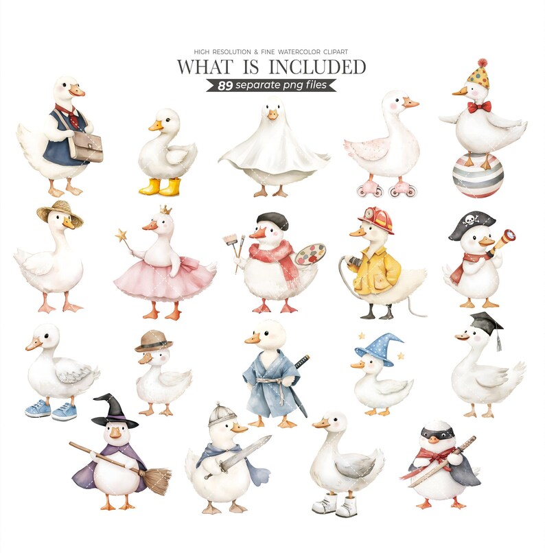Silly Goose Watercolor Clipart: Cottagecore PNG Bundle - Etsy