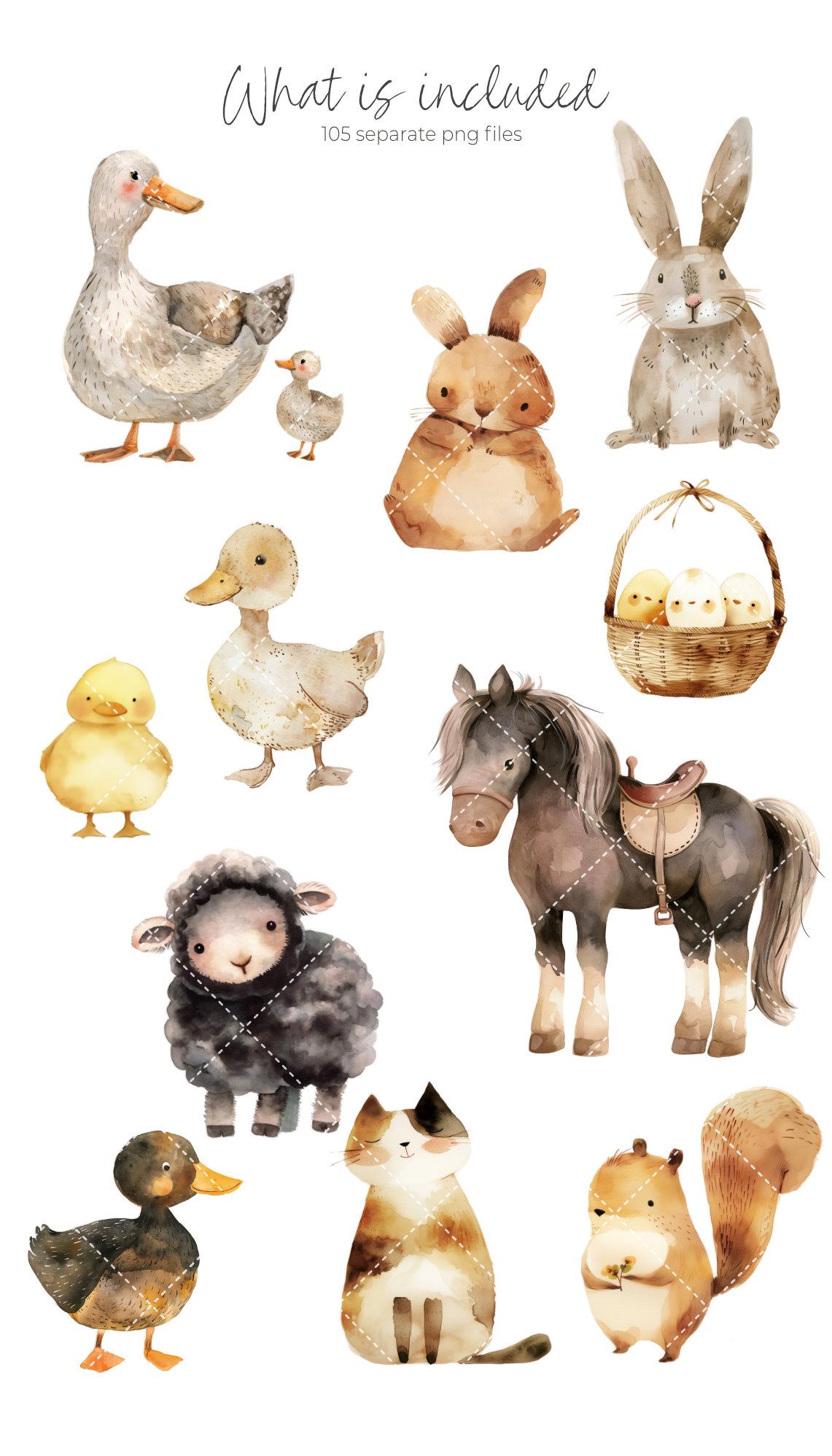 Cute Farm Clipart Watercolor Farm Life Cottage Clipart Farm Animals ...