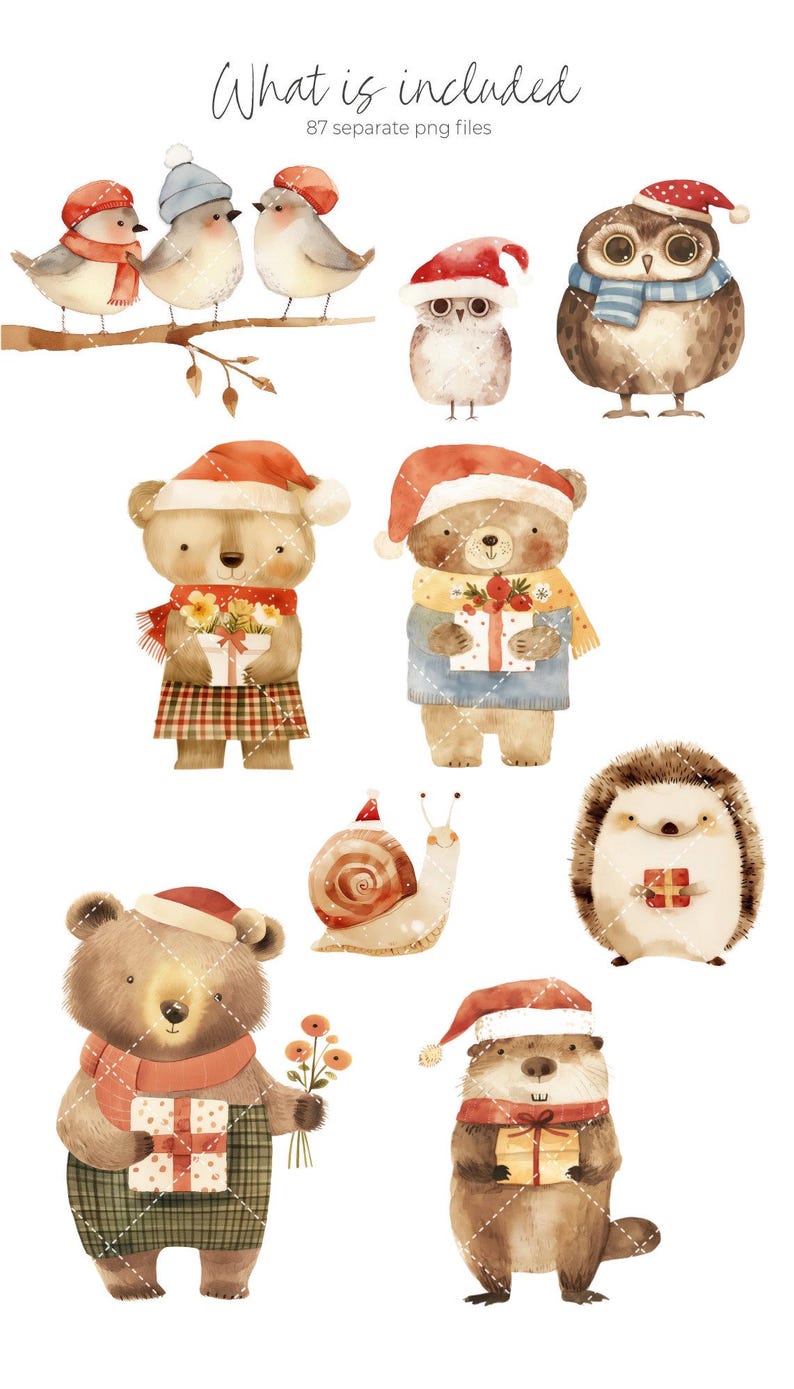 Woodland Christmas Clipart: Watercolor Forest Animals (PNG Digital ...
