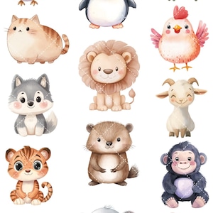 Watercolor Cute Animals Clipart, 56 Cute Animal PNG, Watercolor Animals ...