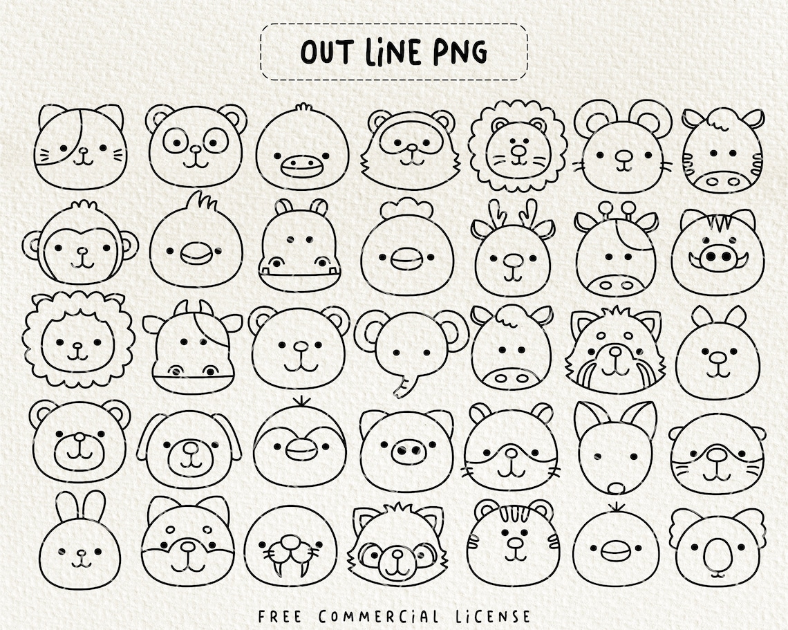 Animals Face Clipart Bundle, Cute Animals PNG, Animals Baby Shower ...