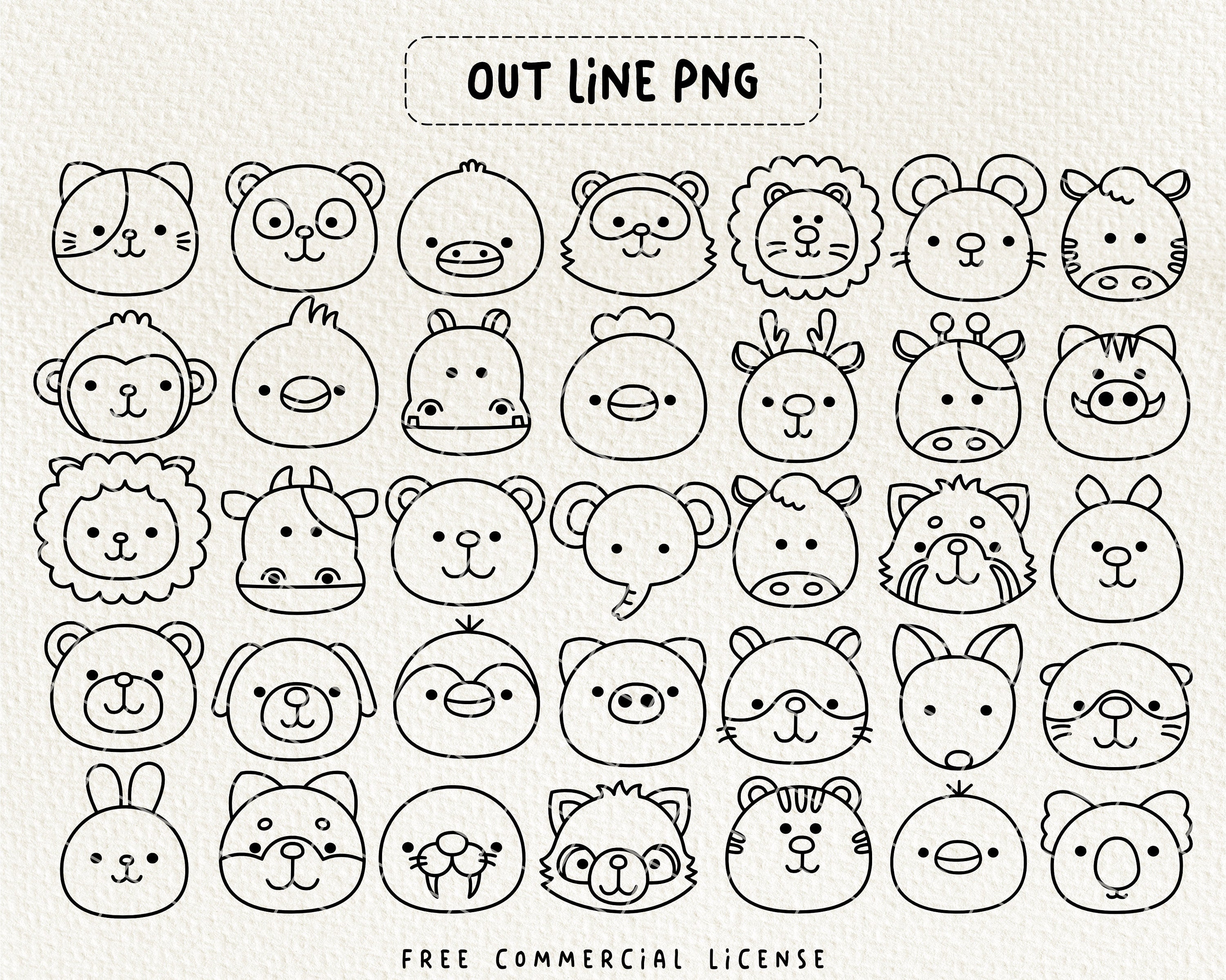Animals Face Clipart Bundle, Cute Animals PNG, Animals Baby Shower ...