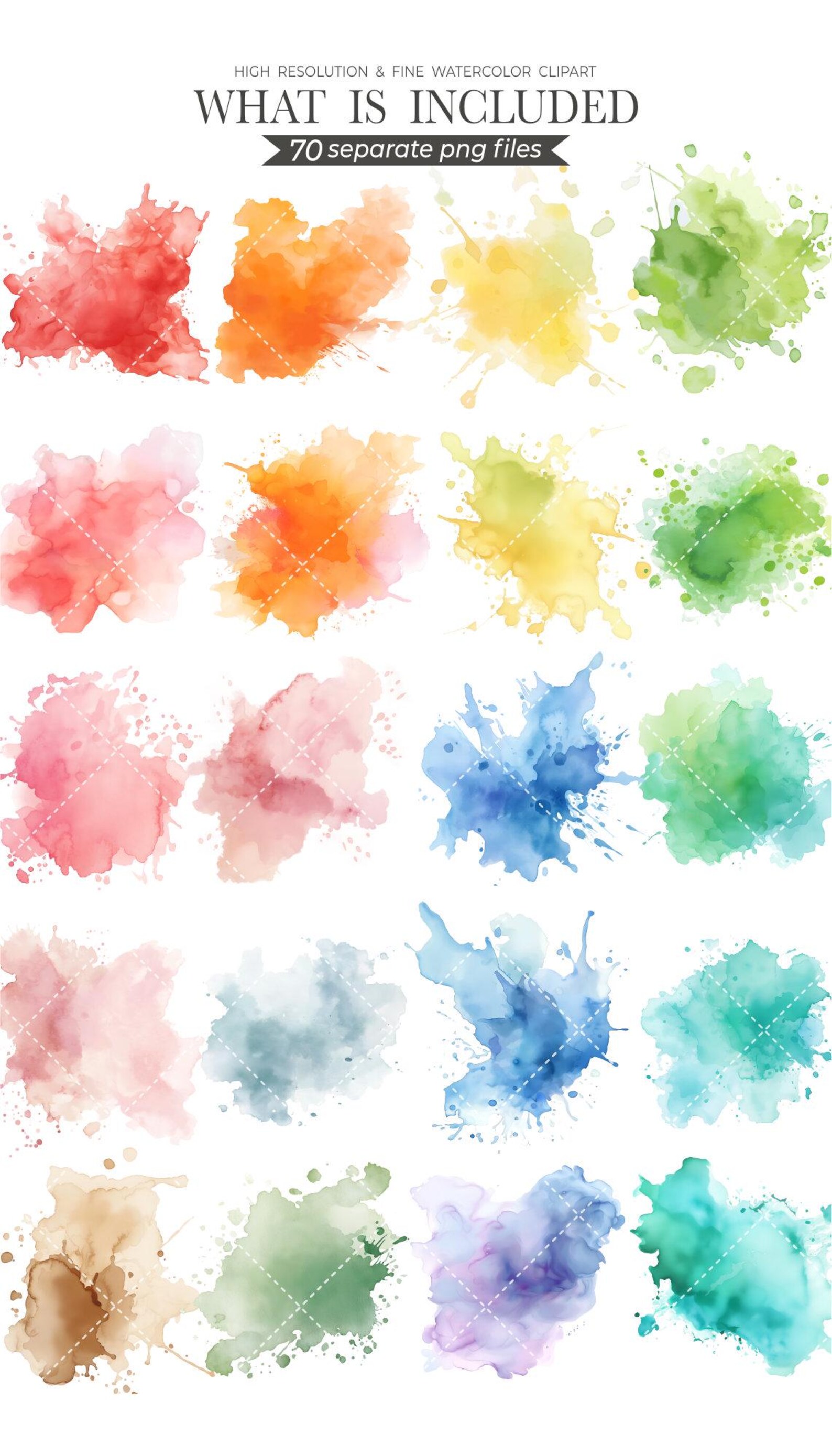 70 Pastel Watercolor Alcohol Ink Splash Clipart, Paint Splatter PNG ...