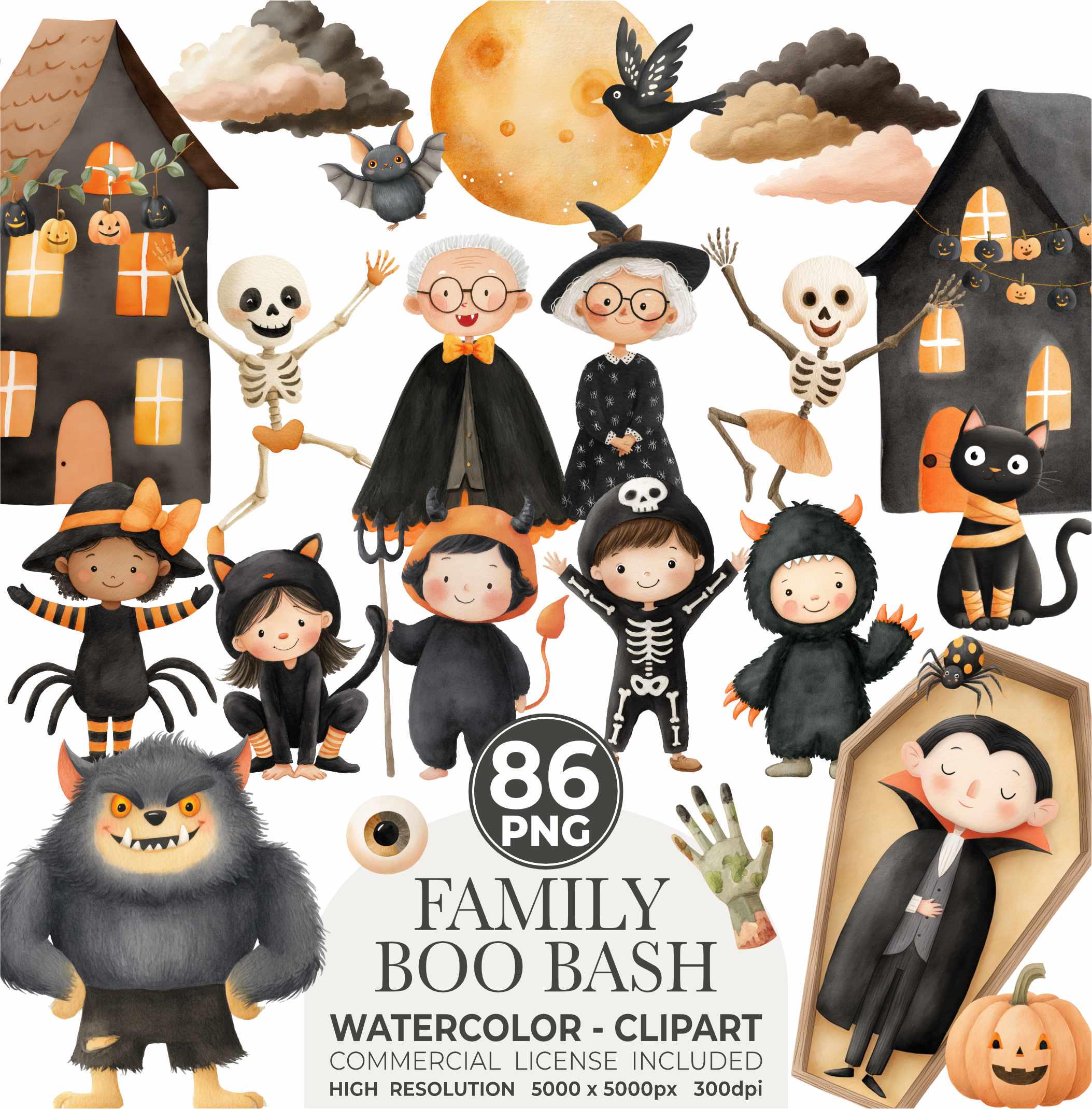Cute Halloween Clipart Whimsical Watercolor Commercial Use Halloween ...