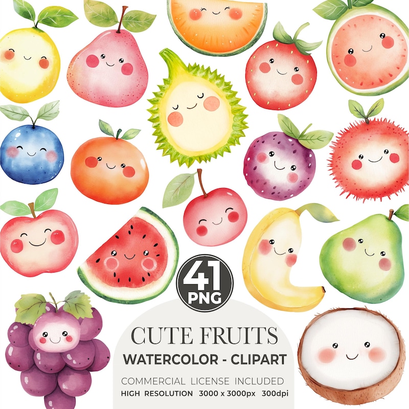 Fruits With Faces Clipart - Etsy