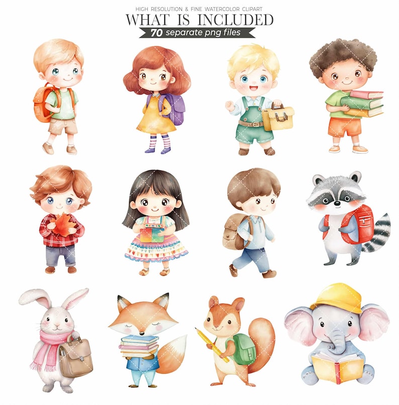 Watercolor Back to School Clipart Bundle (PNG, Commercial Use) - Etsy ...