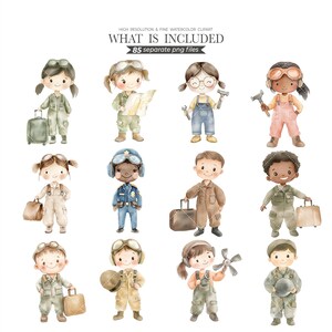 Cute Aviator Clipart - Watercolor Clipart - Airplane, Pilot, Clouds ...