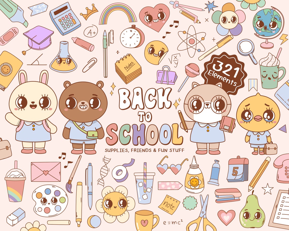 Back to School Clipart, School Supplies , Groovy Teacher PNG, Adorable ...
