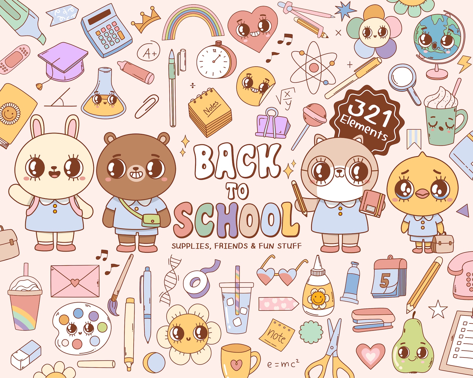 Back to School Clipart, School Supplies , Groovy Teacher PNG, Adorable ...