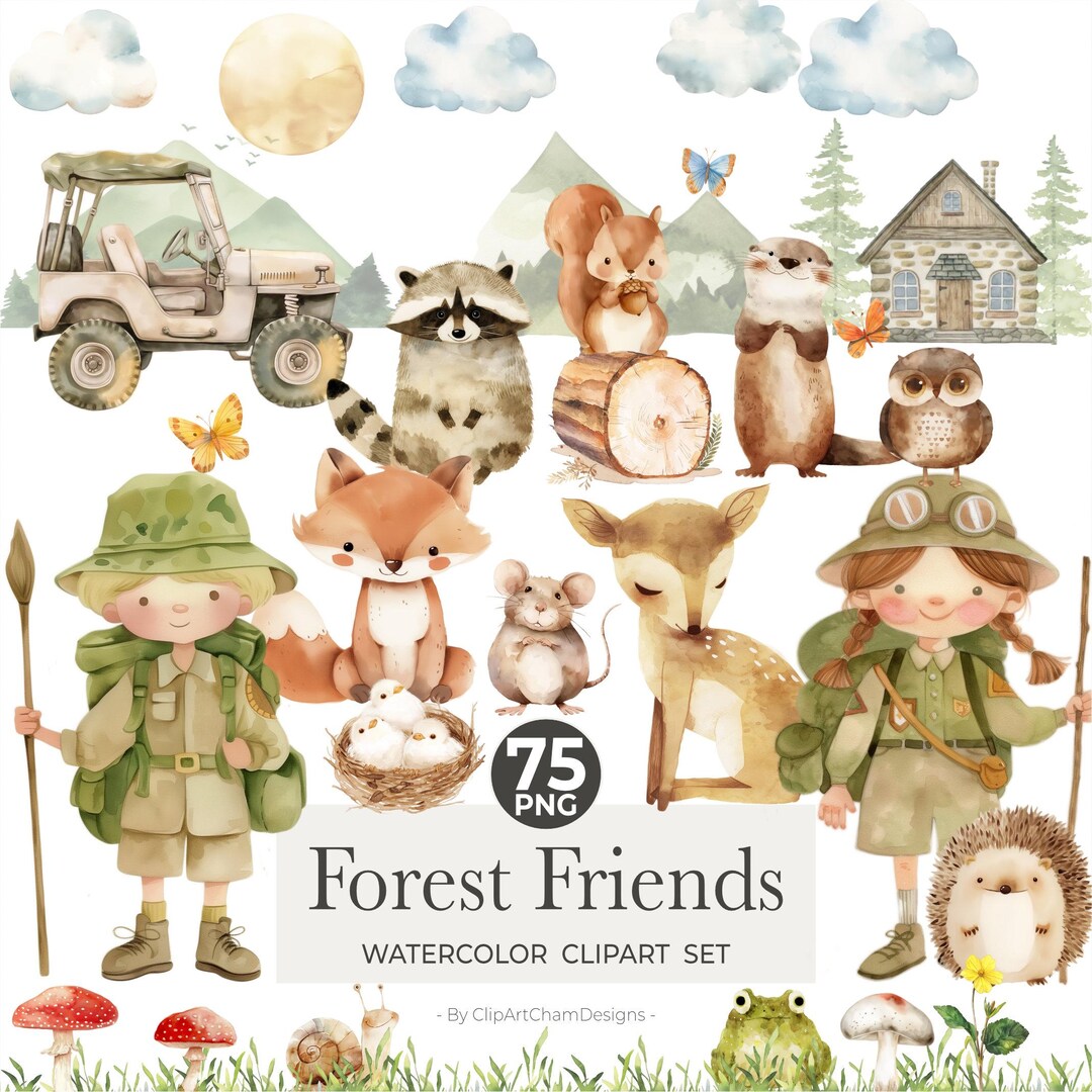 Forest Animals Nursery Clipart - Watercolor Clipart - Animals Clipart ...