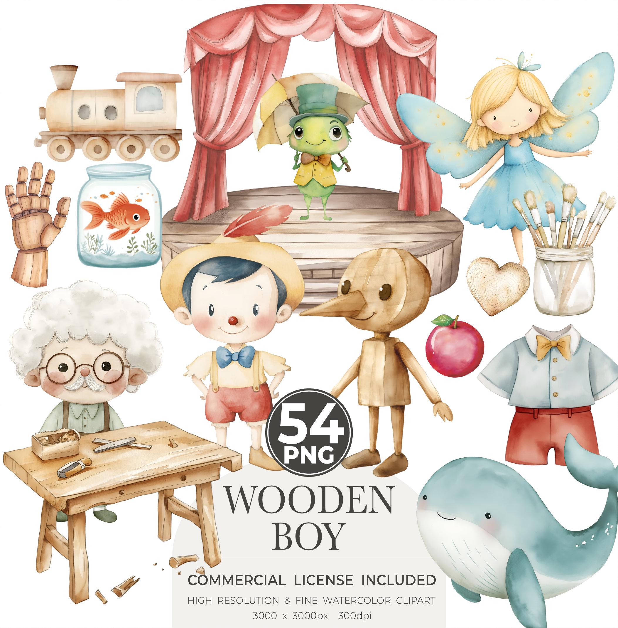Cute Pinocchio, Wooden Boy Watercolor Clipart, Baby Pinocchio Clipart ...