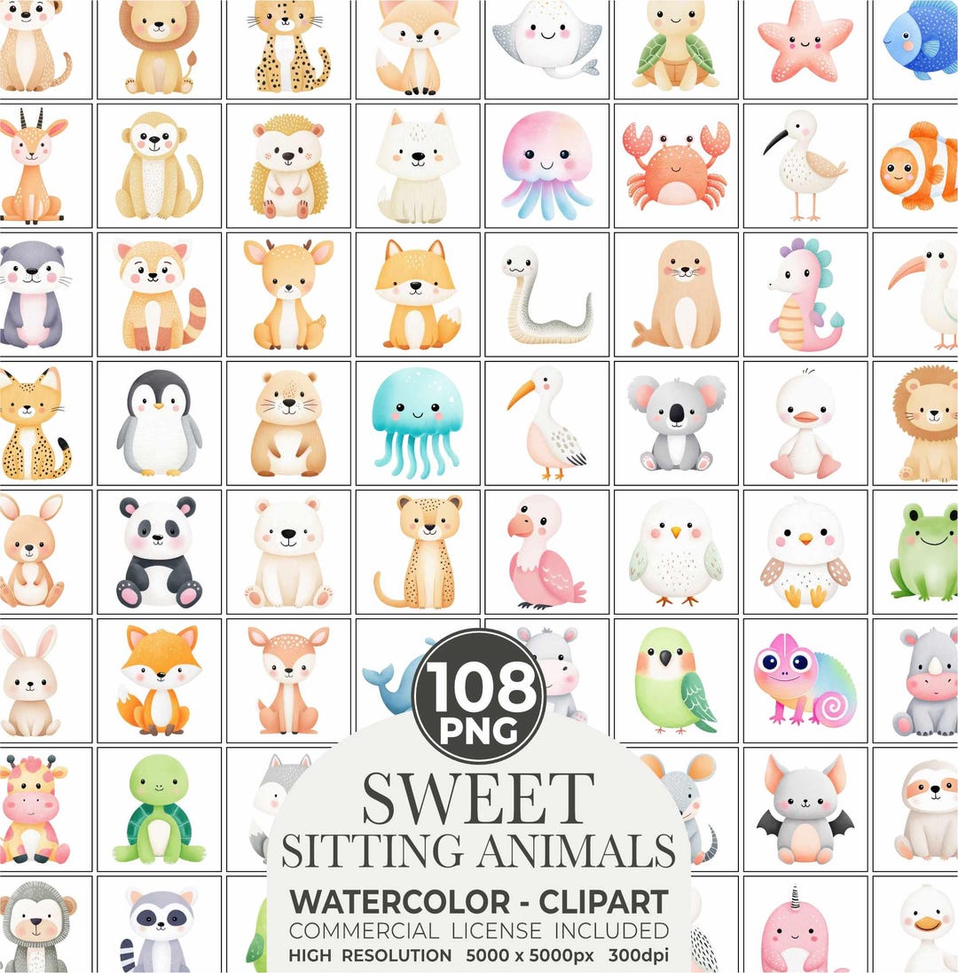 Watercolor Baby Animals Clipart Bundle Nursery Art PNG (digital ...