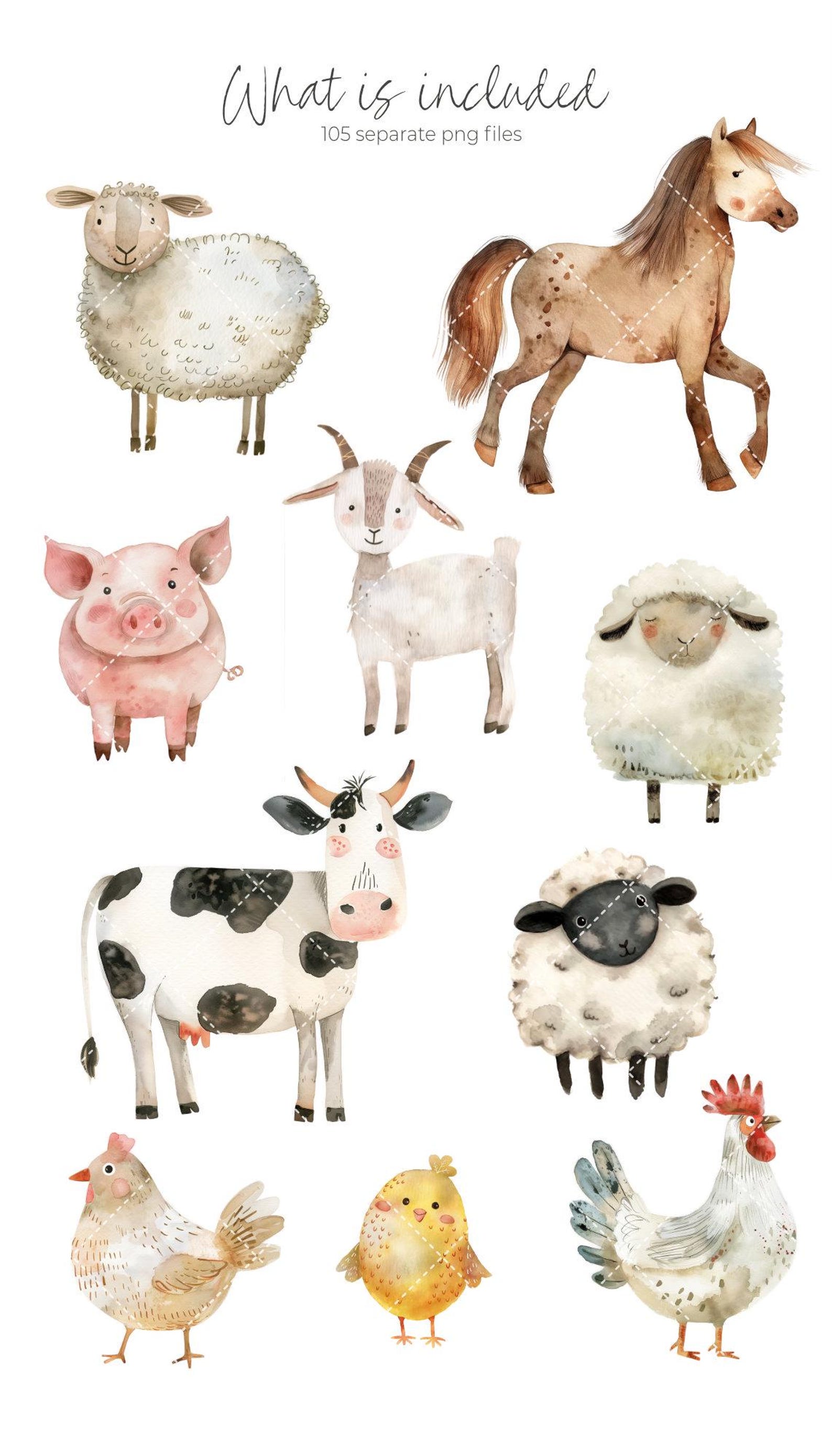 Cute Farm Clipart Watercolor Farm Life Cottage Clipart Farm Animals ...