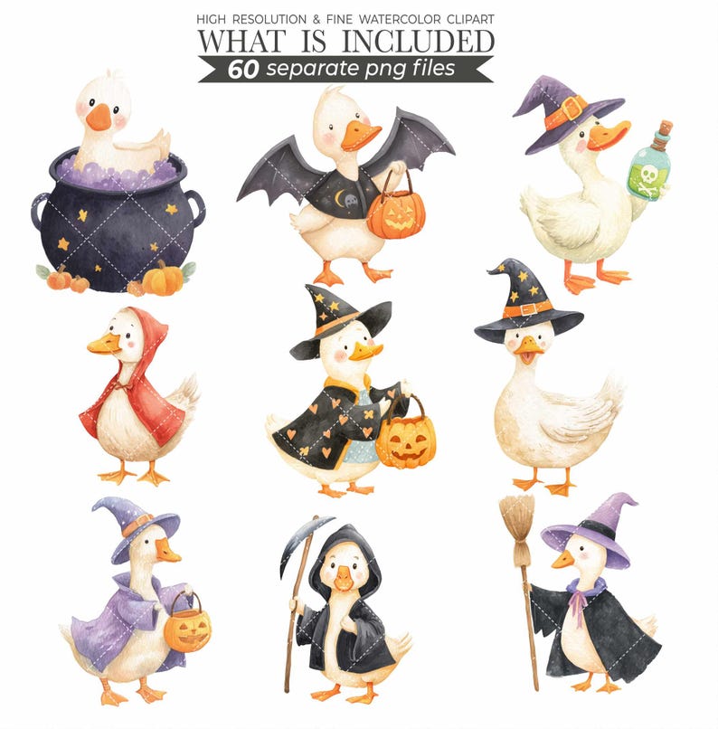Silly Goose Halloween Clipart: Vintage Gothic Geese PNG (digital ...