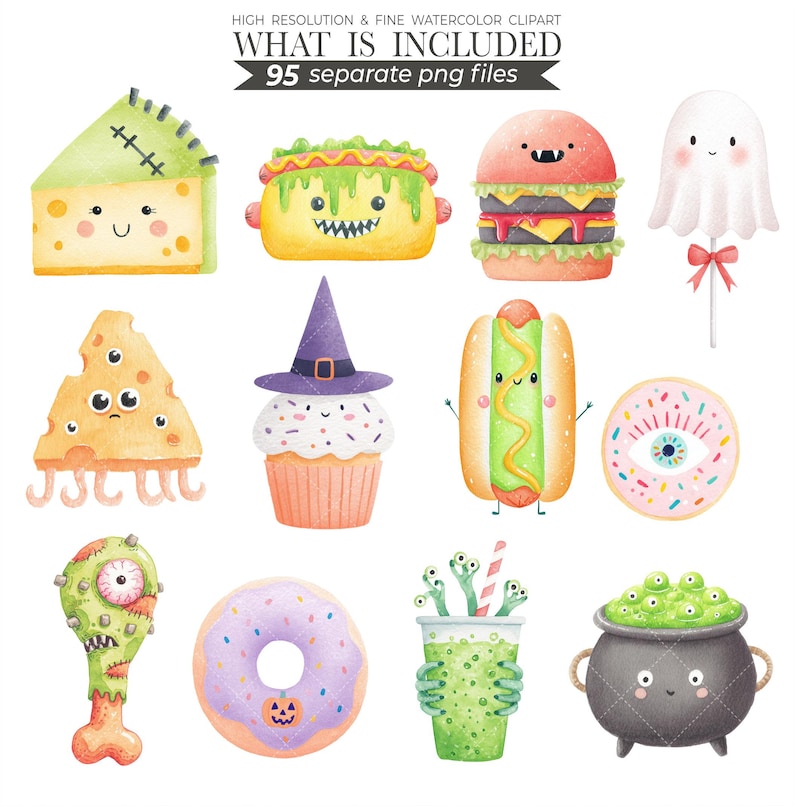 Halloween Treats Clipart: Watercolor Cookies, Ghost, Pumpkin (PNG ...