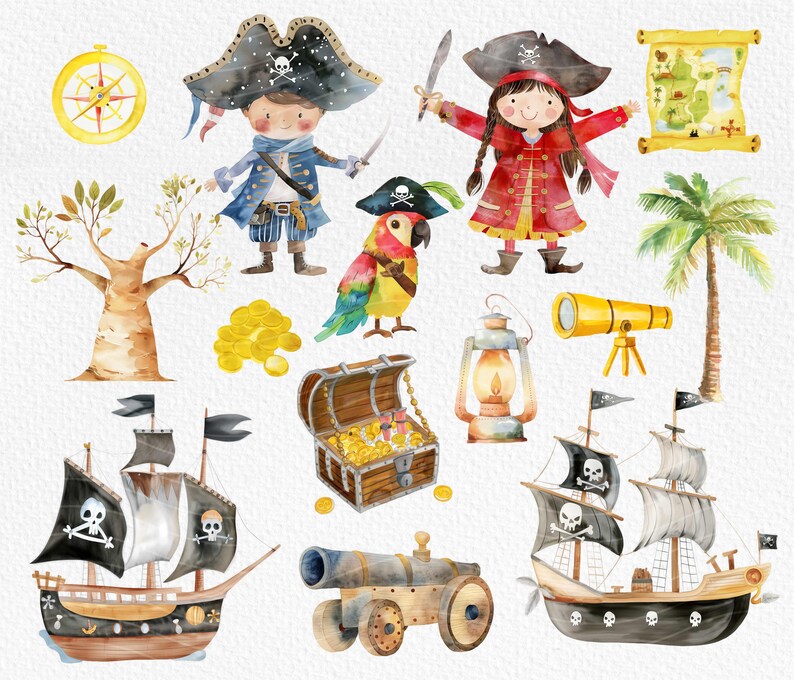 Cute Pirate Clipart Caribbean Clipart Treasure Trove Clipart Parrot ...