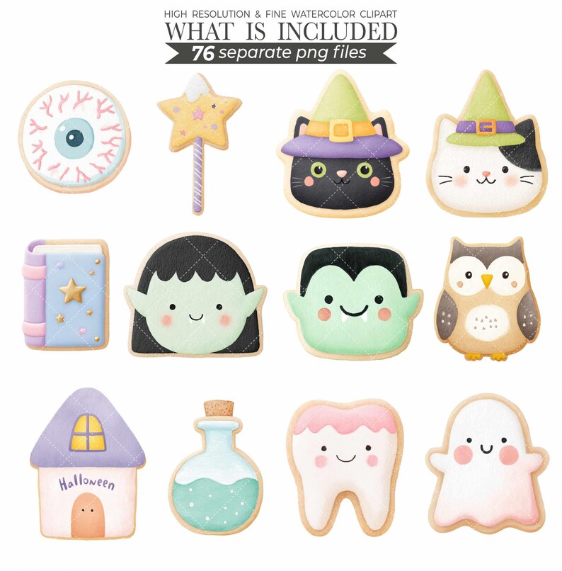 Halloween Cookie Clipart: Watercolor Autumn Desserts, Kawaii PNG ...