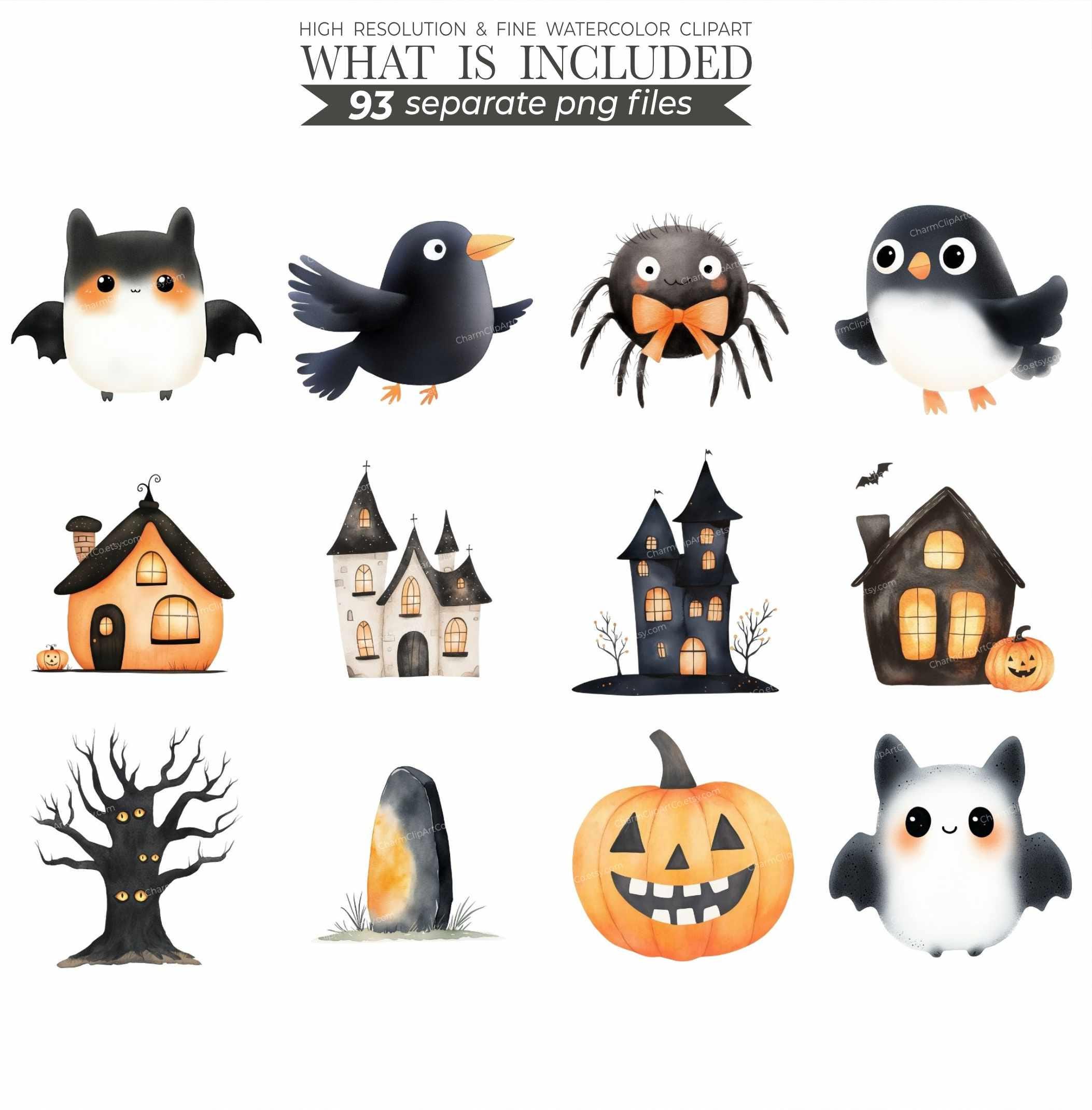 Watercolor Cute Halloween Clipart Bundle, Spooky Ghosts Clip Art ...