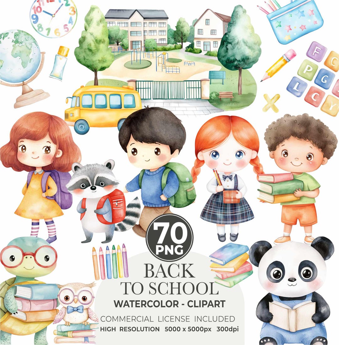 Back to School Clipart Bundle Cute Kids School Supplies Stationery ...