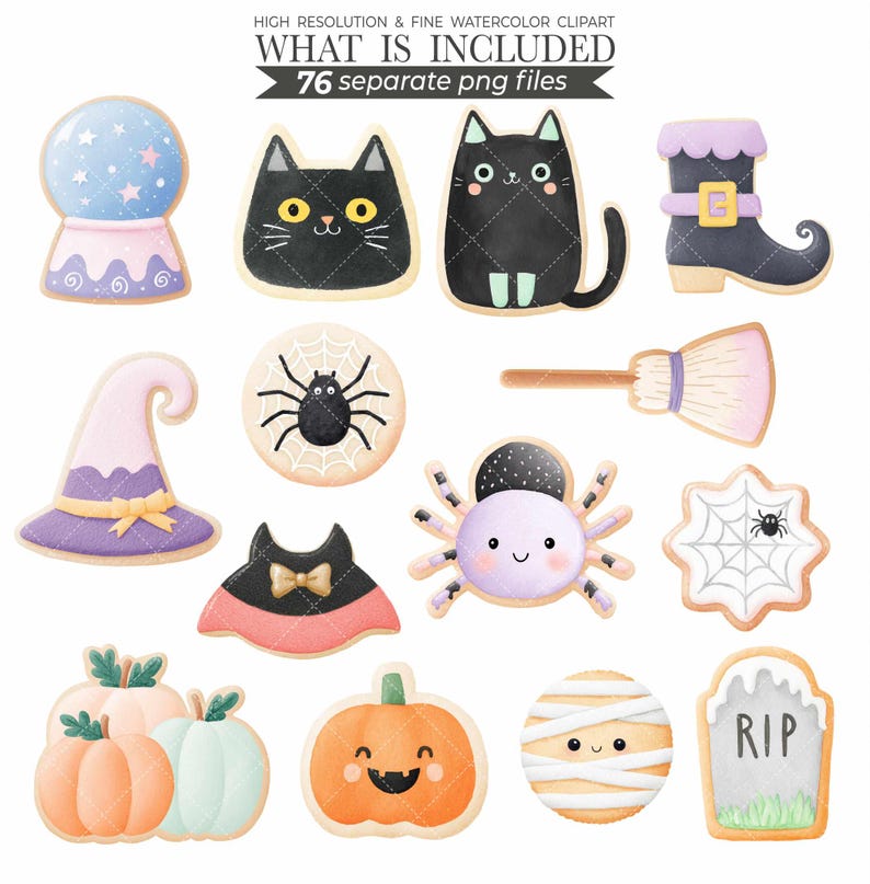 Halloween Cookie Clipart: Watercolor Autumn Desserts, Kawaii PNG ...