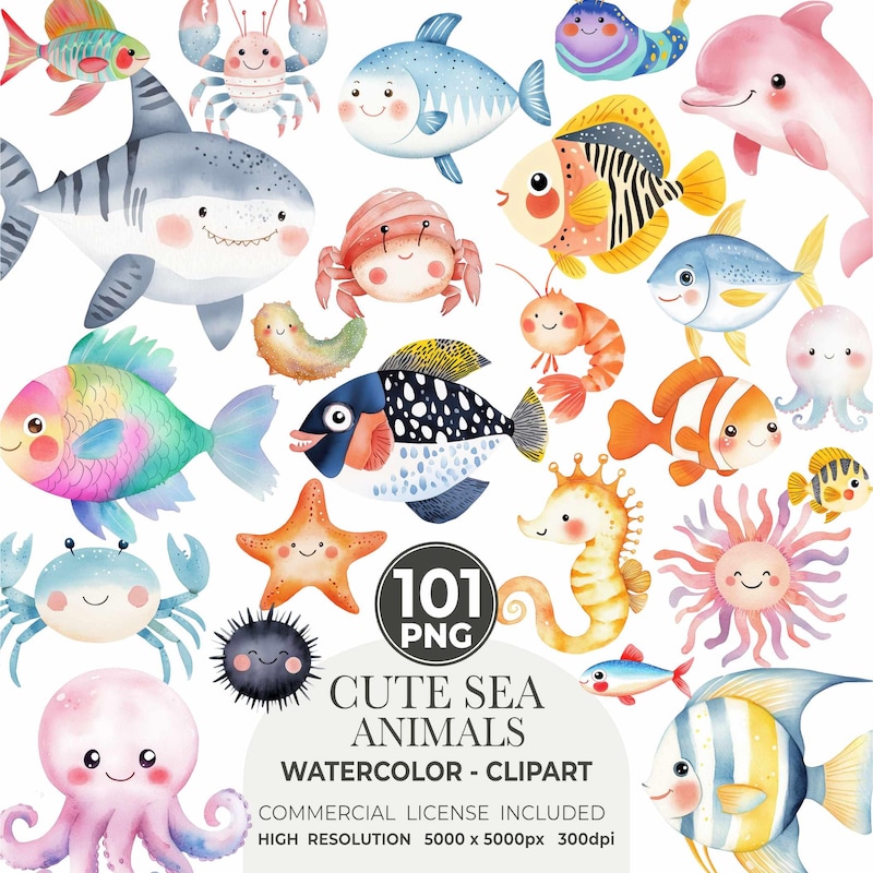 Sea Animals Clipart - Etsy