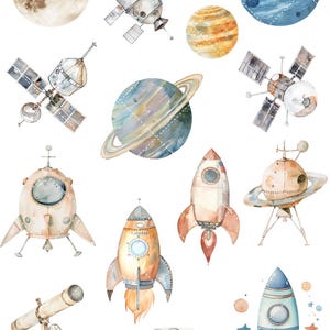 Watercolor Space Clipart Bundle: Astronauts, Rockets, Planets (PNG ...