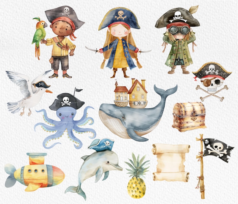 Cute Pirate Clipart Caribbean Clipart Treasure Trove Clipart Parrot ...