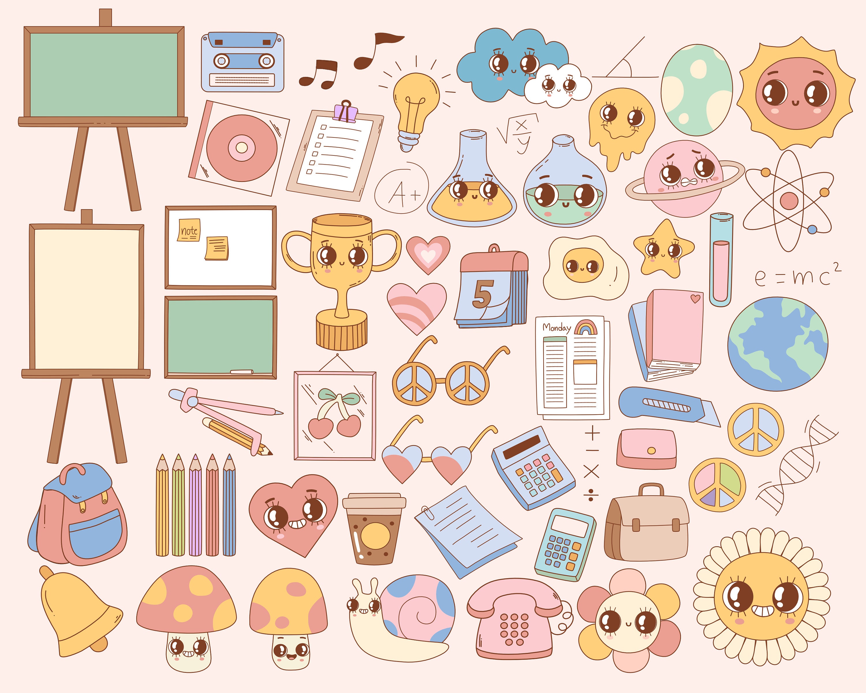 Back to School Clipart, School Supplies , Groovy Teacher PNG, Adorable ...