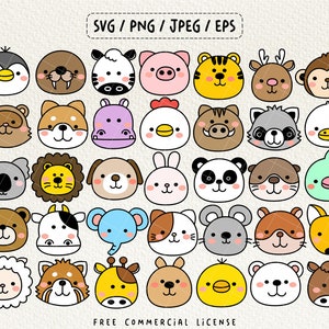 Animals Face Clipart Bundle, Cute Animals PNG, Animals Baby Shower ...