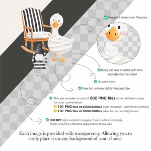 Watercolor Halloween Goose Clipart Set, Cute Spooky Geese PNG ...