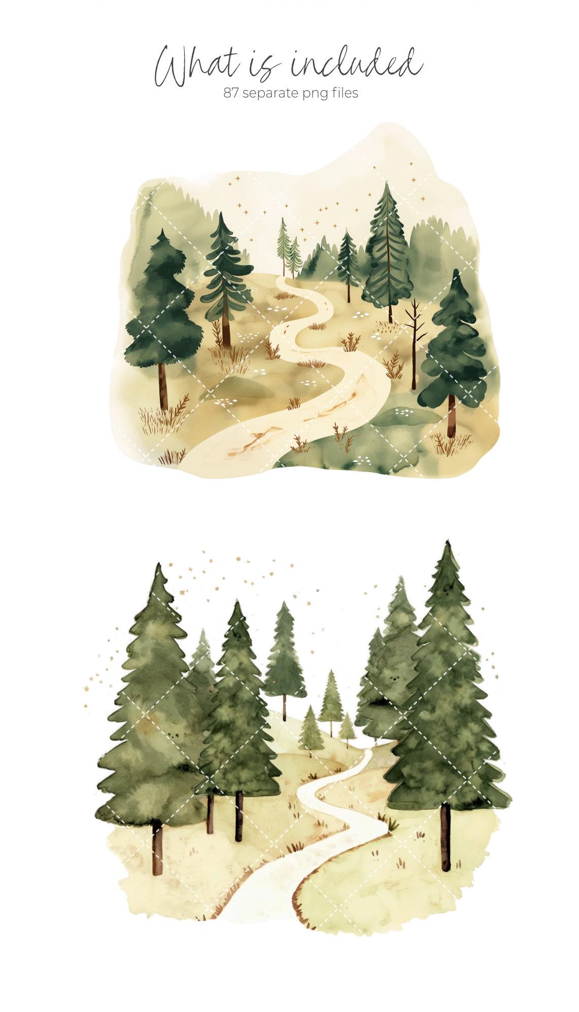 Woodland Christmas Clipart: Watercolor Forest Animals (PNG Digital ...