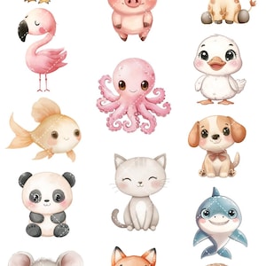Watercolor Cute Animals Clipart, 56 Cute Animal PNG, Watercolor Animals ...